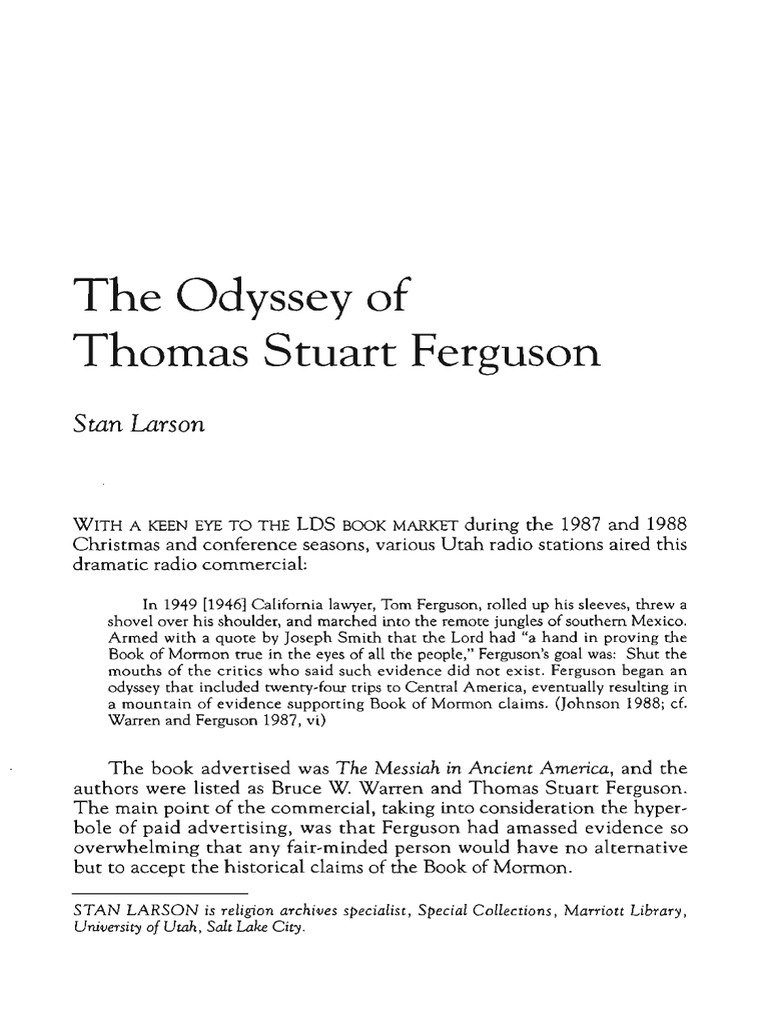 The Oddysey of Thomas Stuart Ferguson - Stan Larson | PDF | Book Of ...