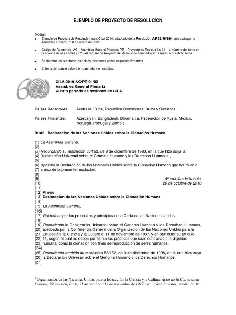 Ejemplo de Un Proyecto de Resolucion | PDF | Naciones Unidas ... Ejemplo de Un Proyecto de Resolucion | PDF | Naciones Unidas ...
