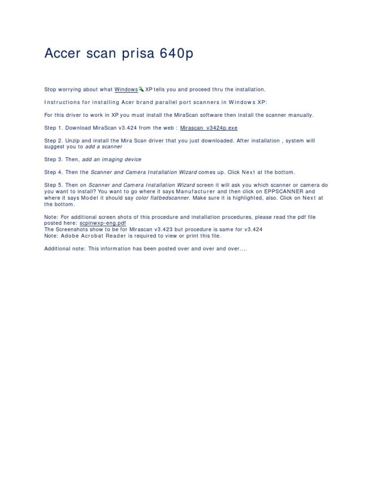 Acer Scan Prisa 640P Installation Guide | PDF