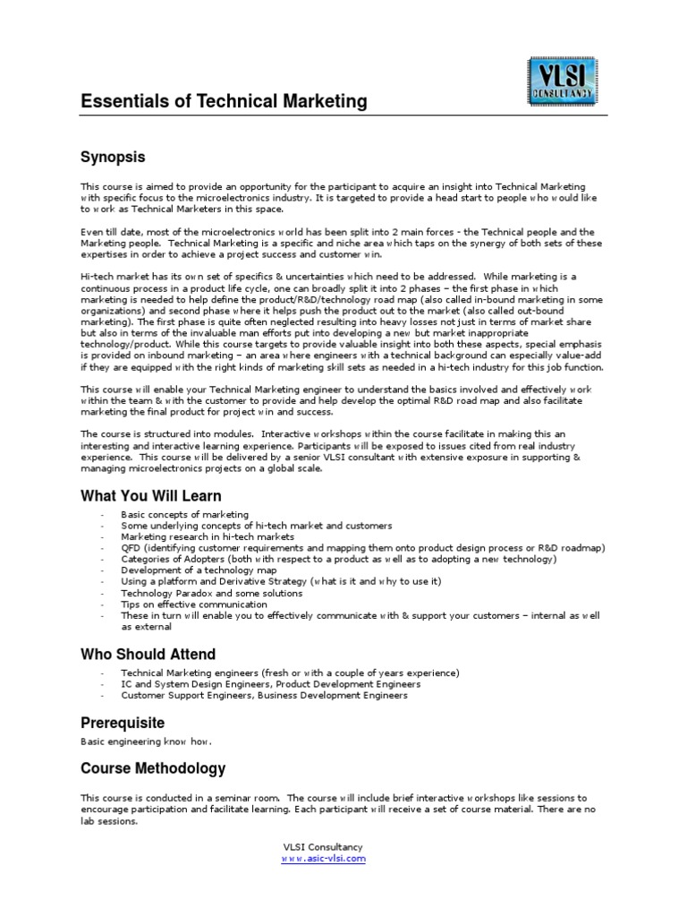 Essentials of Technical Marketing: Synopsis | PDF | New Product ...
