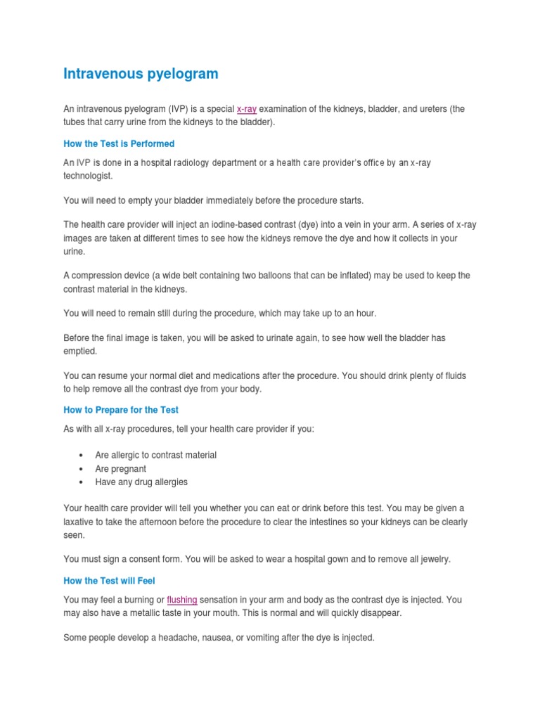 Intravenous Pyelogram: How The Test Is Performed | PDF | Health ...