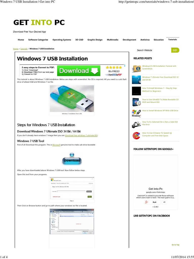 Windows 7 USB Installation - Get Into PC | PDF | Booting | Windows 7