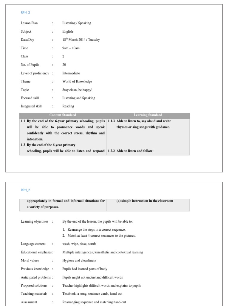 Content Standard Learning Standard | PDF | Lesson Plan | English Language