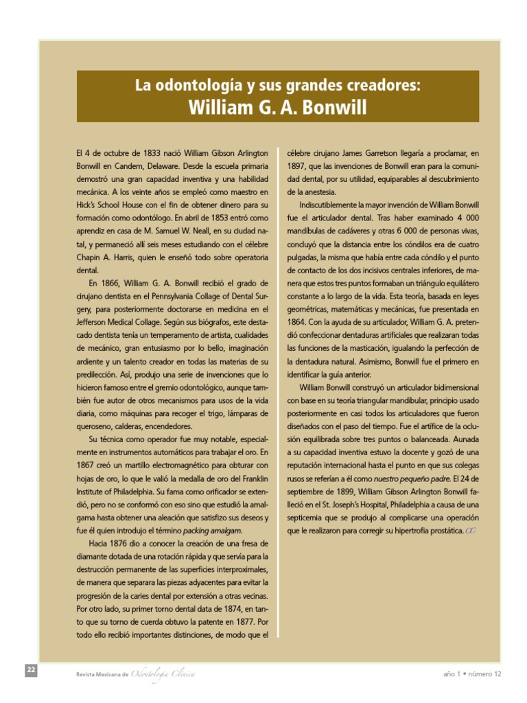 La Odontología y Sus Grandes Creadores: William G. A. Bonwill | PDF ...