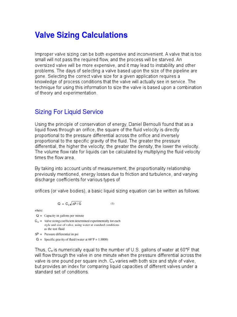 Valve Sizing Calculations | PDF | Fluid Dynamics | Viscosity