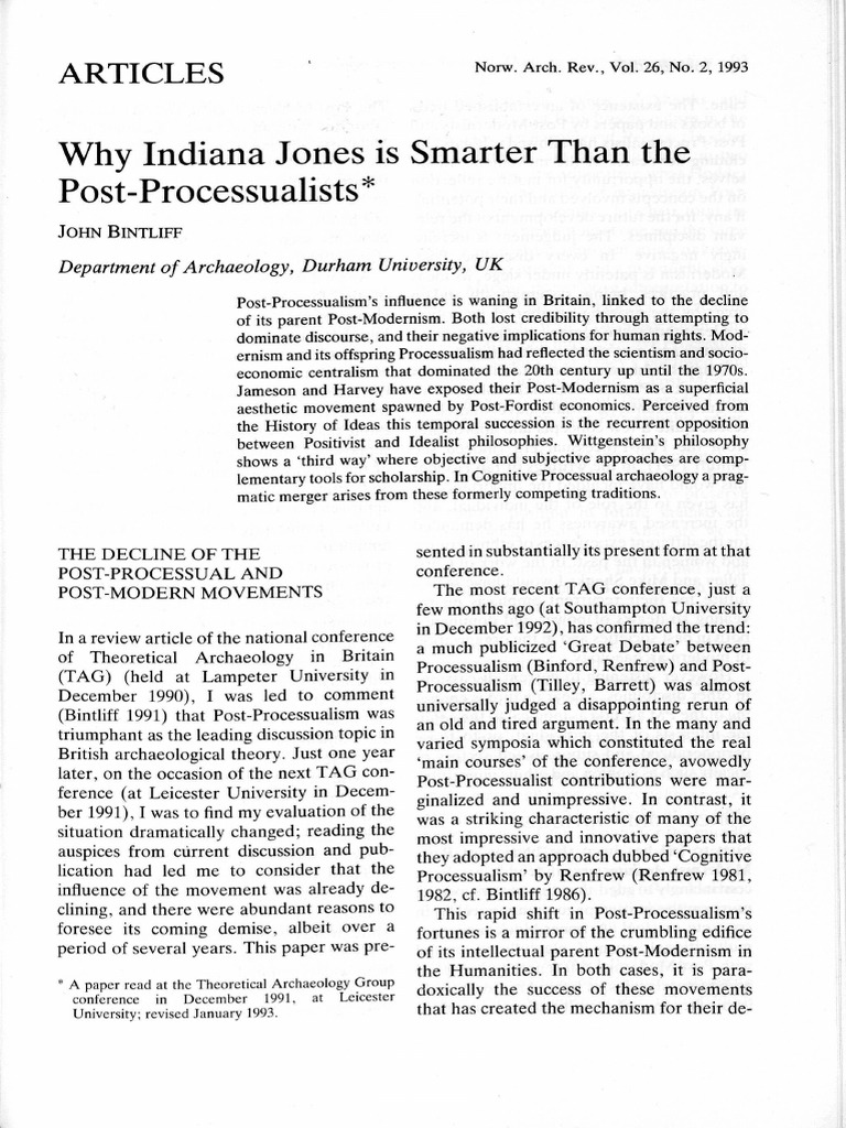 Bintliff 1993 - Why Indiana Jones Is Smarter Than The Post ...