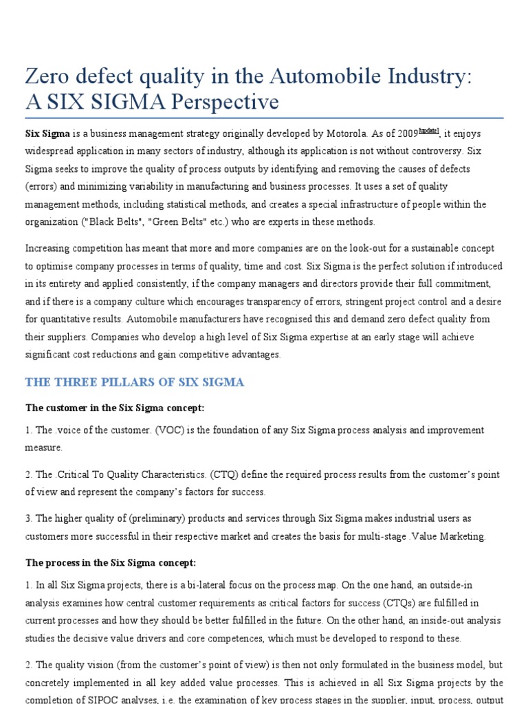 Zero Defect Quality in The Automobile Industry: A SIX SIGMA | PDF | Six ...