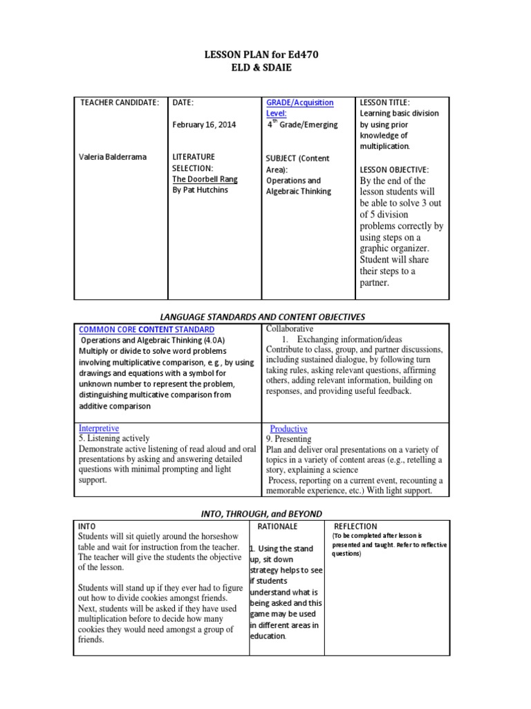 Eld Sdaie Lesson Plan Template7 | PDF | Lesson Plan | Teachers
