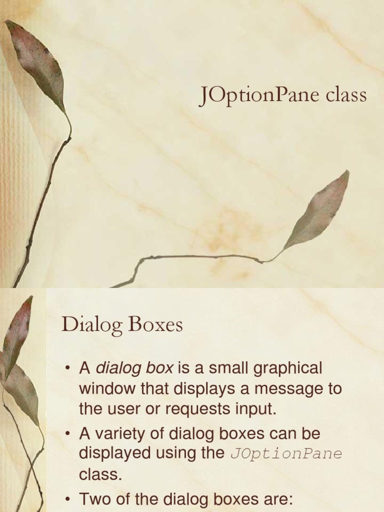 J Option Pane Class | PDF | Dialog Box | Java (Programming Language)