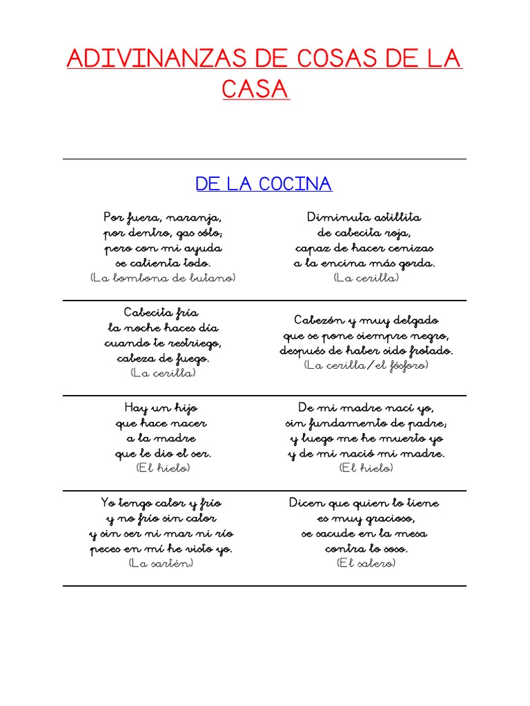 Adivinanzas de Cosas de Casa