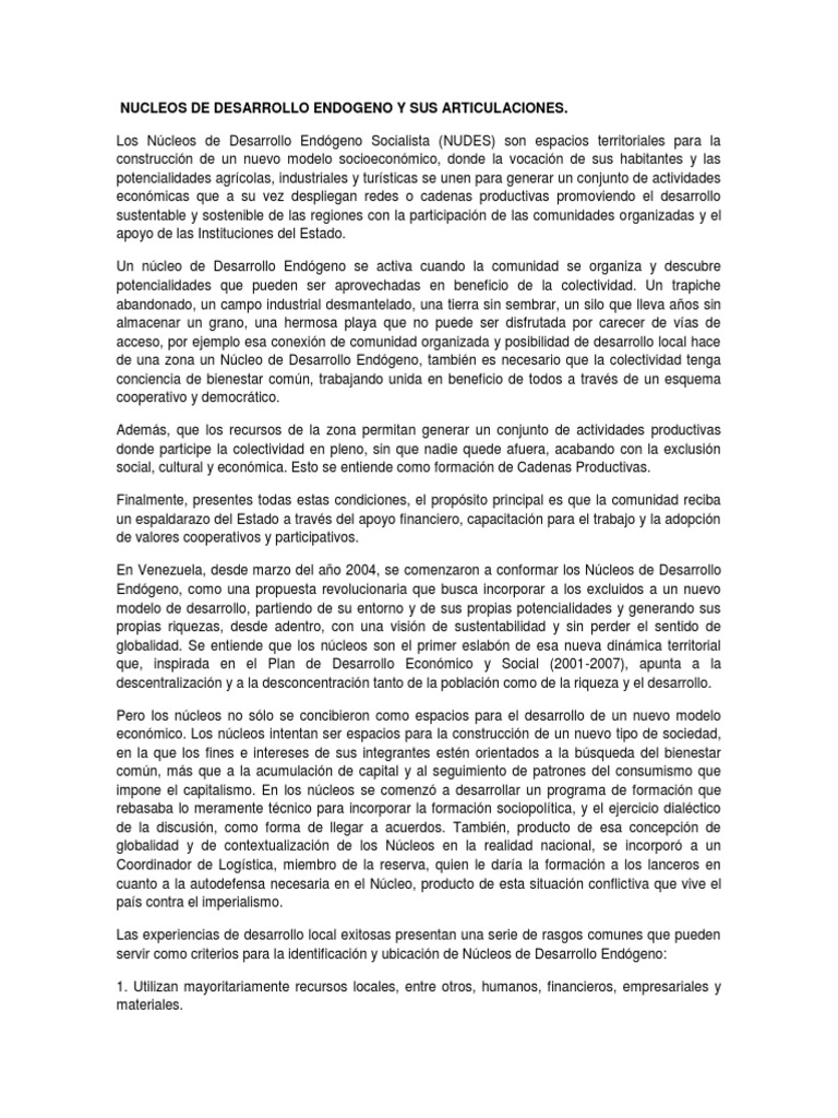 Nucleos de Desarrollo Endogeno y Sus Articulaciones | PDF | Desarrollo ...