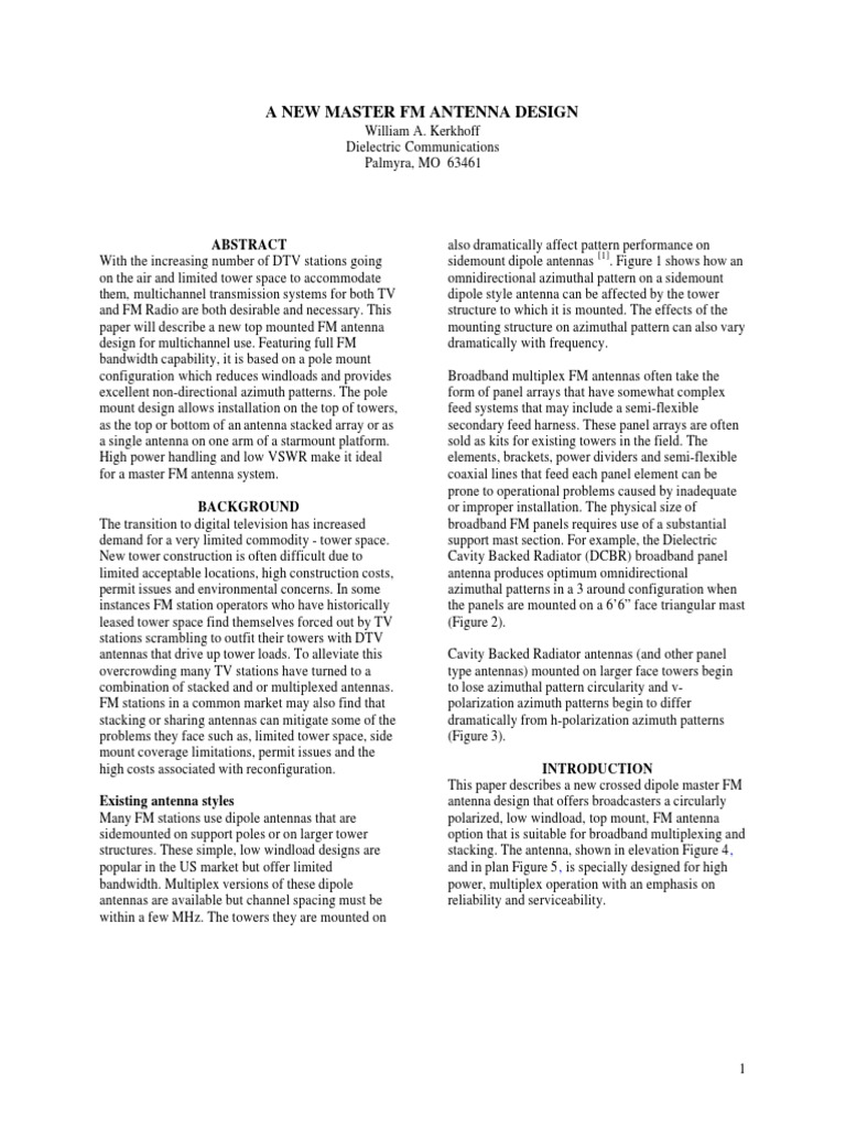 New Top Mount FM Antenna Design for Multichannel Use | PDF | Antenna ...