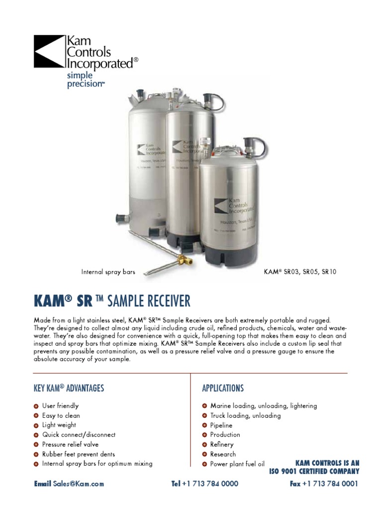 KAM SR ™ Sample Receiver: Key Kam Advantages Applications | PDF | Pipeline Transport | Valve
