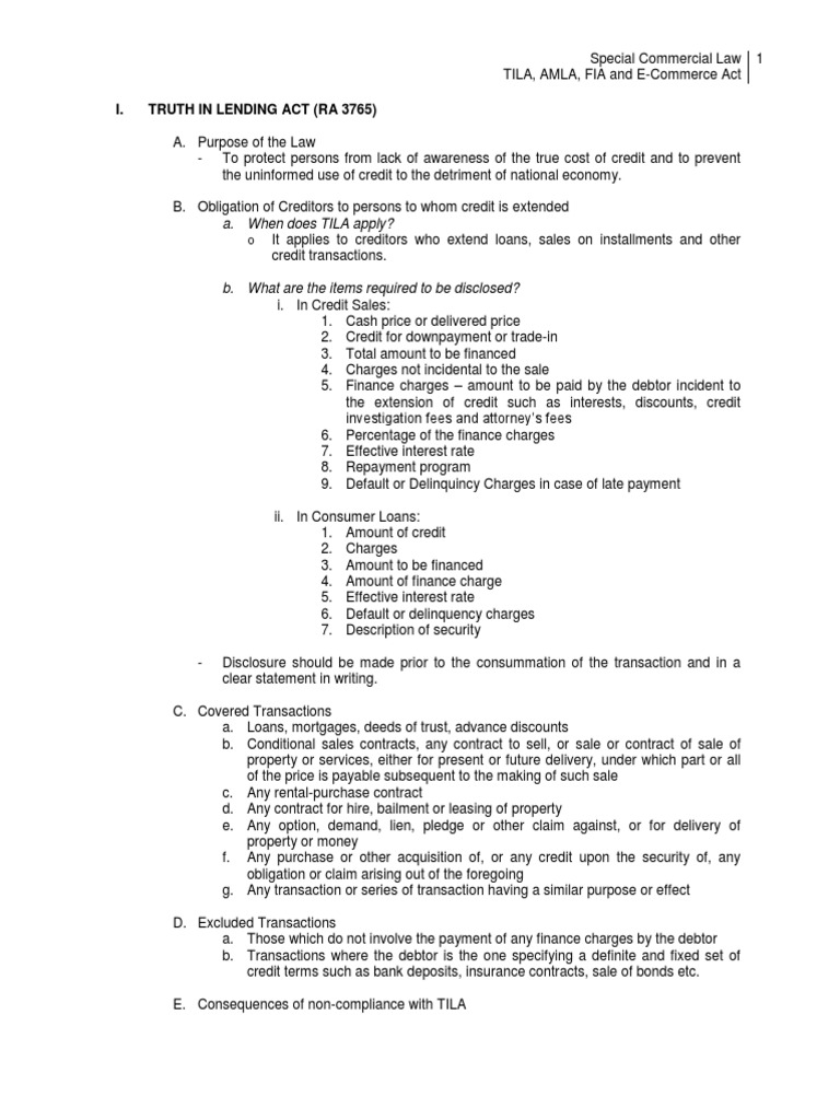 Truth in Lending Act | PDF | Credit (Finance) | Securities (Finance)