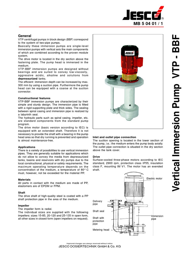 VTP Vertical Immersion Pump Overview | PDF | Pump | Valve