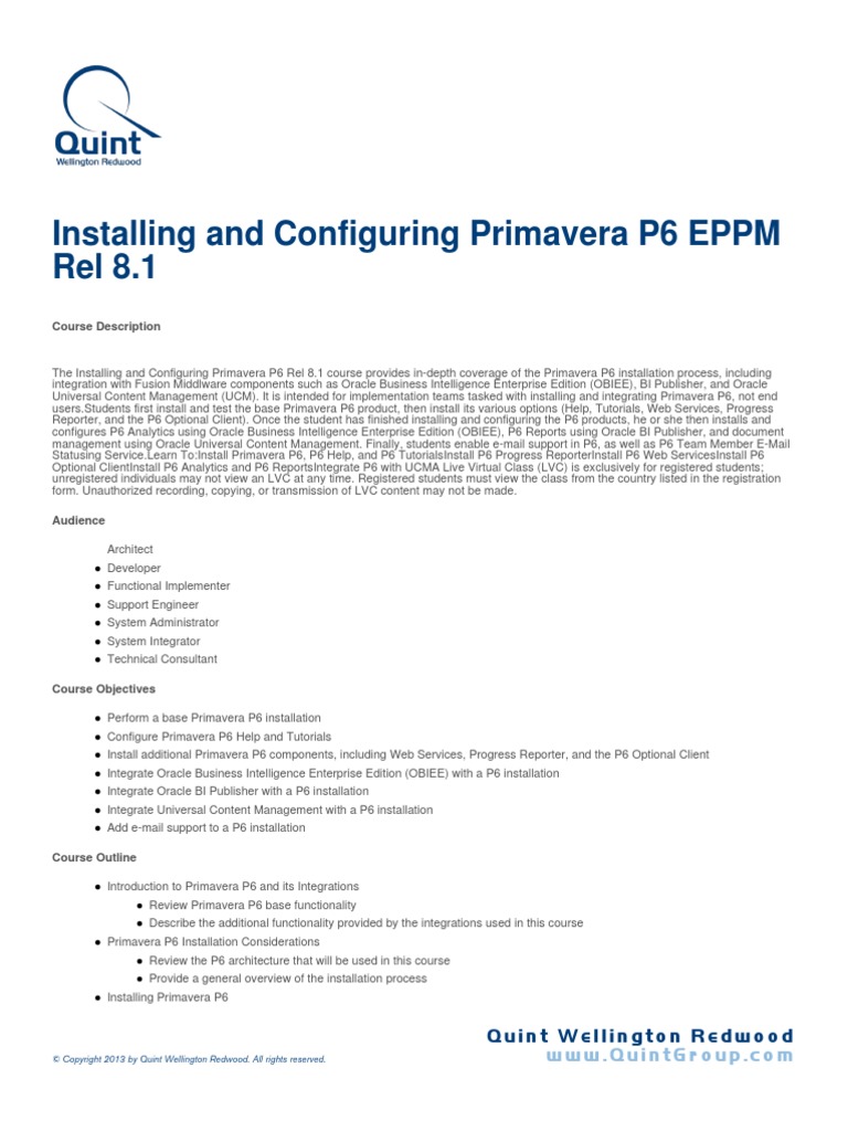Installing and Configuring Primavera P6 EPPM Rel 8.1 | PDF | Business ...