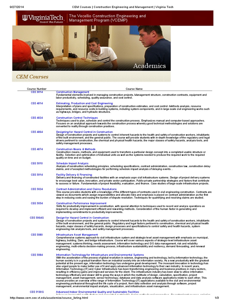 CEM Courses - Construction Engineering and Management - Virginia Tech ...
