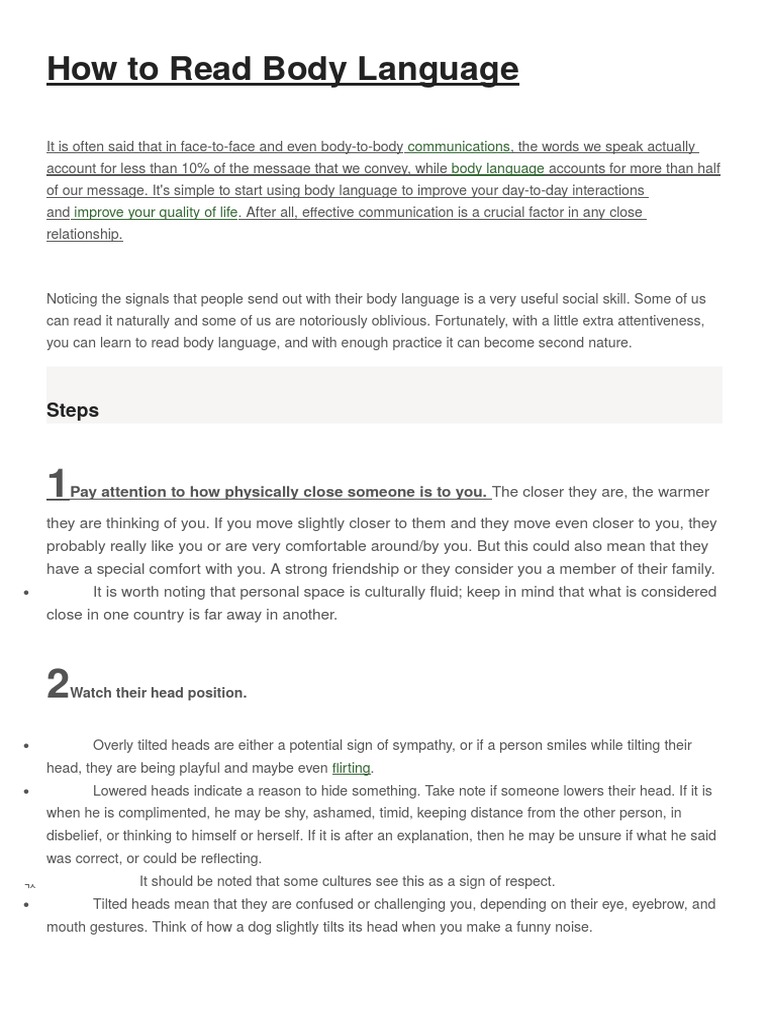 How To Read Body Language: Steps | PDF | Flirting | Body Language