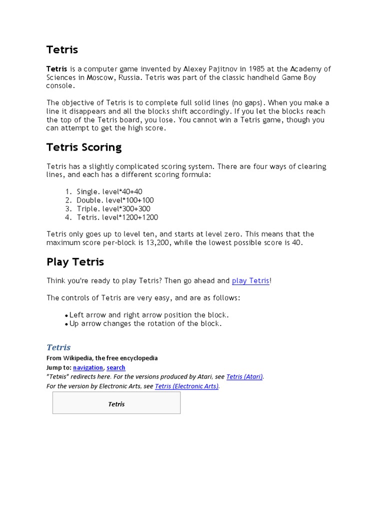 Tetris: Tetris Is A Computer Game Invented by Alexey Pajitnov in 1985 ...