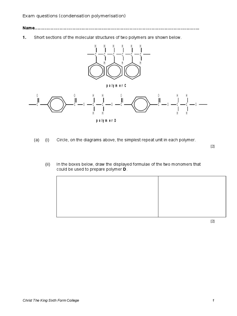 Condensation Exam Q - 4 | PDF | Hydrogen | Nylon