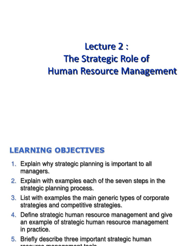 Lecture 2-The Strategic Role of HRM | PDF | Strategic Management ...