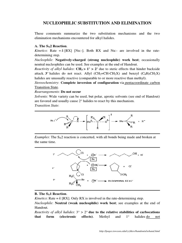 Nucleophilic Substitution and Elimination | PDF | Chemical Reactions ...