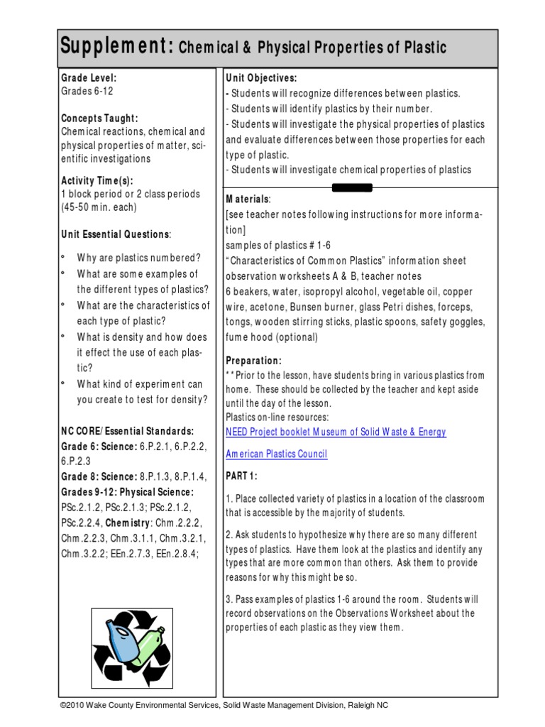 Plastics Chemical PhysicalProp Rev | PDF | Plastic | Density
