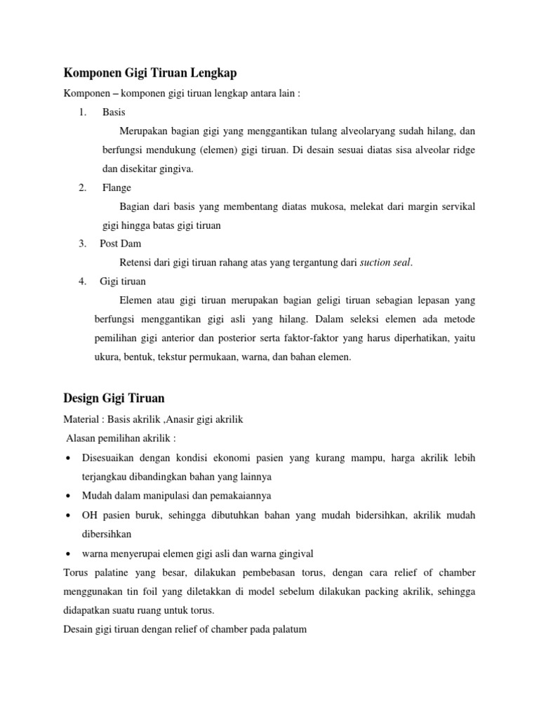 Komponen Gigi Tiruan Lengkap & Desain Gigi Tiruan | PDF