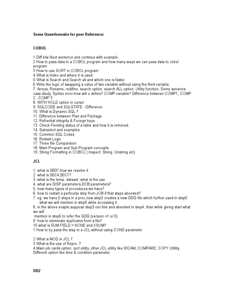 Mainframe Questionnaire | Download Free PDF | Areas Of Computer Science | Computer Programming