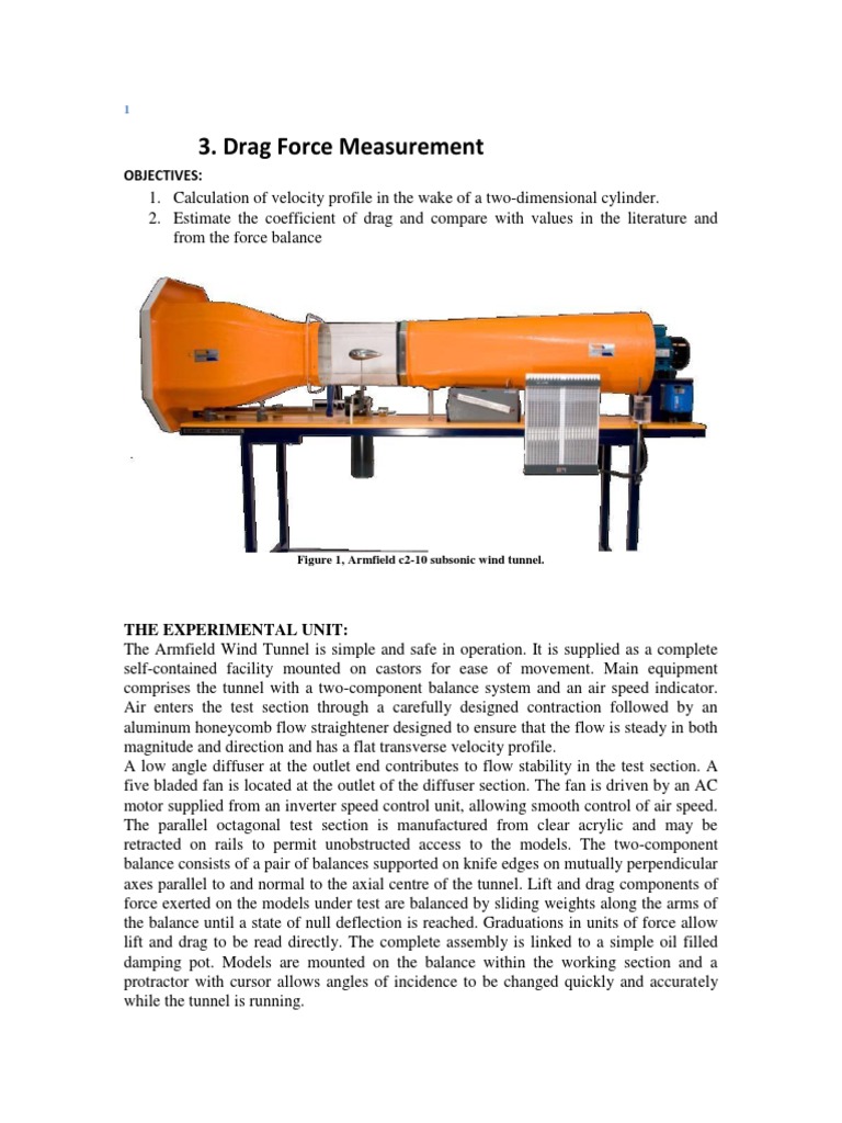 Drag Force Measurement | PDF | Wind Tunnel | Pressure Measurement