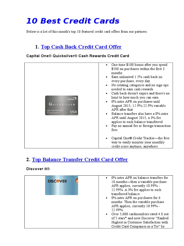 Top 10 Credit Cards | PDF | Capital One | Credit Card