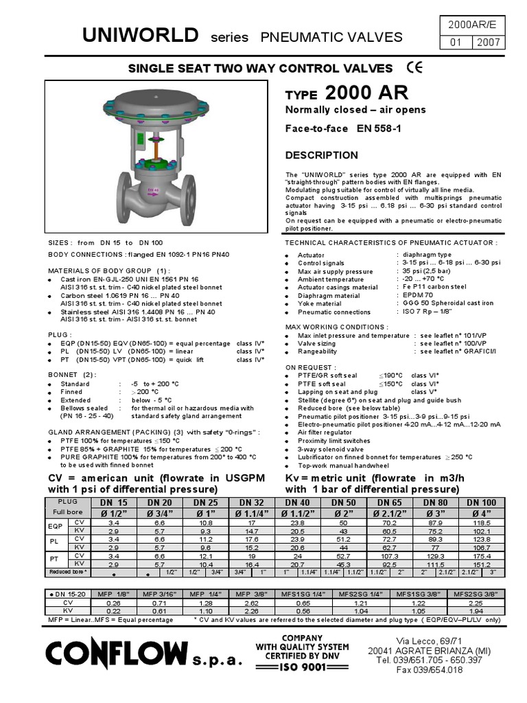 Conflow 2000e | PDF | Valve | Mechanical Engineering