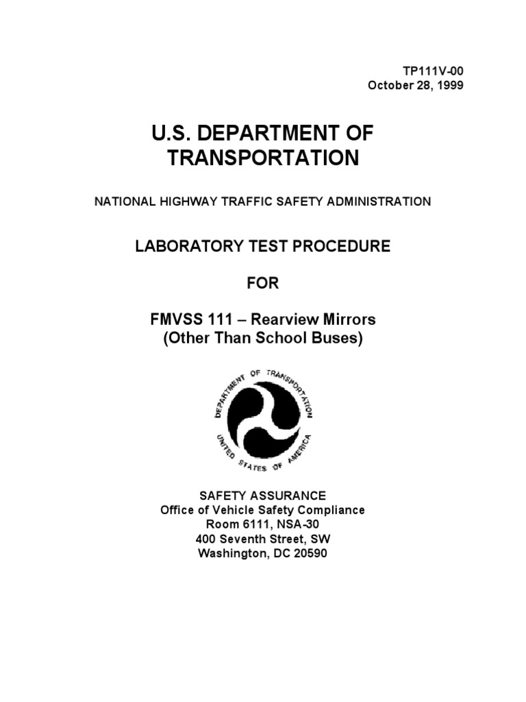 FMVSS 111 Test Procedures for Mirrors | PDF | Calibration | Mirror