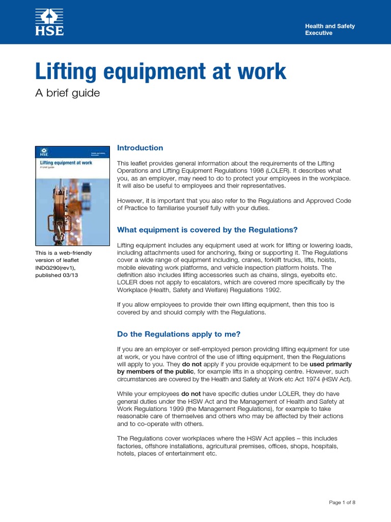 Lifting Equipment at Work: A Brief Guide | PDF | Elevator ...