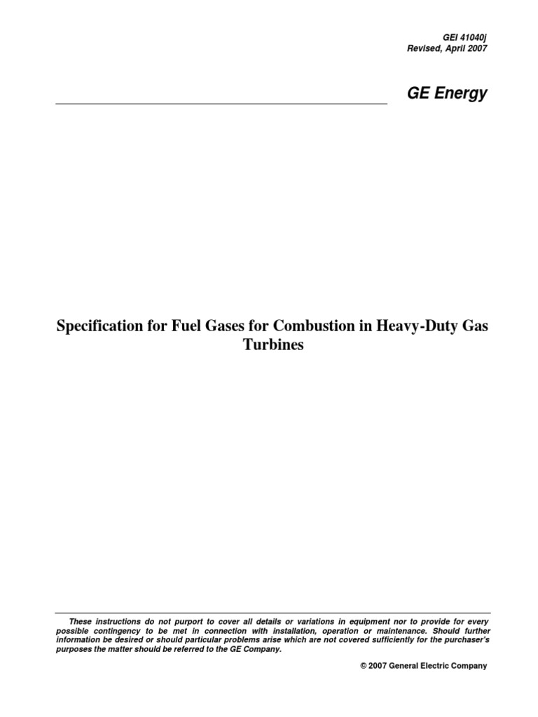 GE Specification For Fuel Gases For Combustion in Heavy-Duty Gas ...