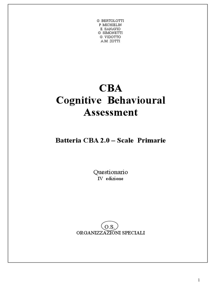 CBA Cognitive Behavioural Assessment: Batteria CBA 2.0 - Scale Primarie ...
