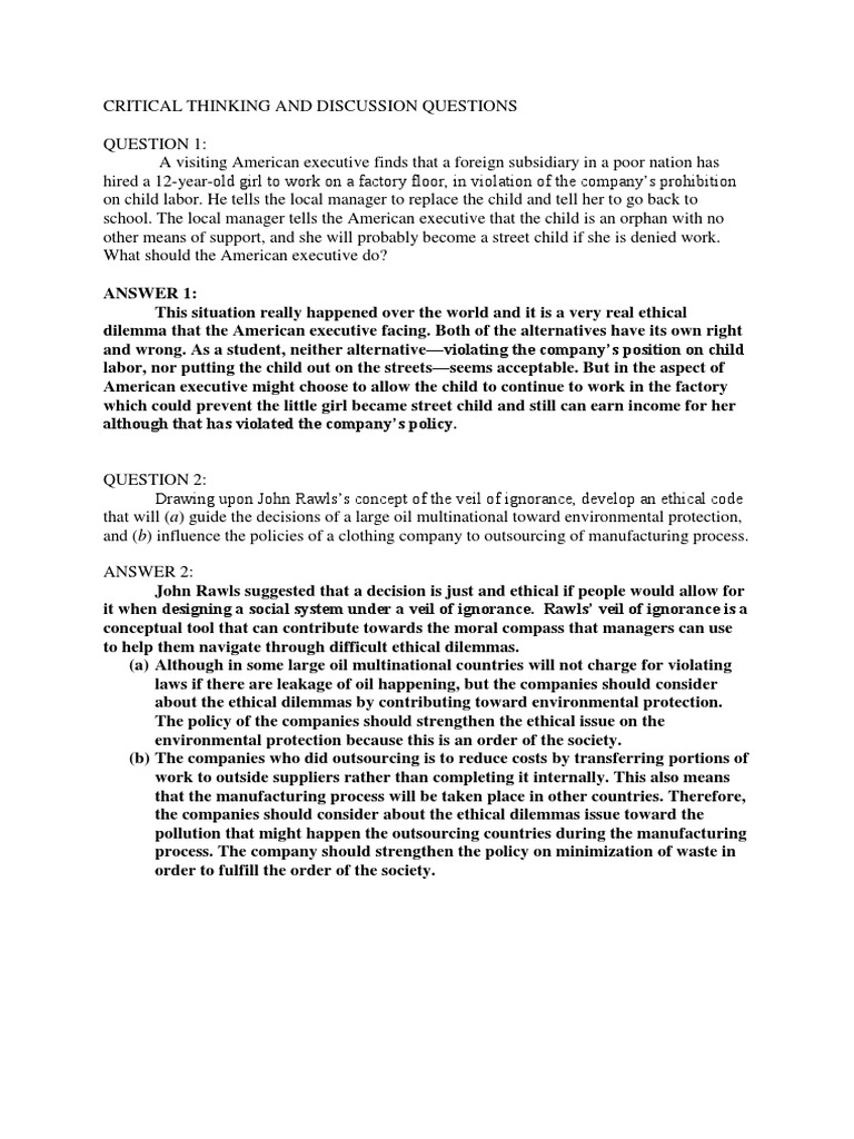 Ethical Dilemmas in Global Business | PDF | Outsourcing | John Rawls