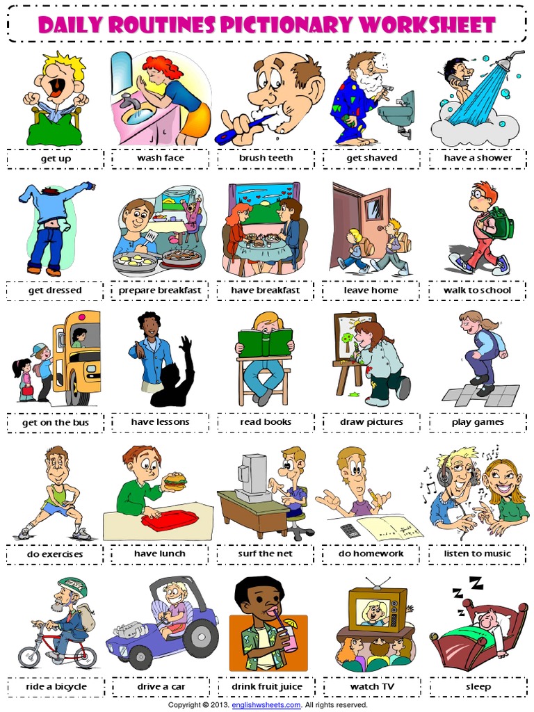 Daily Routines 1 Pictionary Poster Vocabulary Worksheet | PDF ...