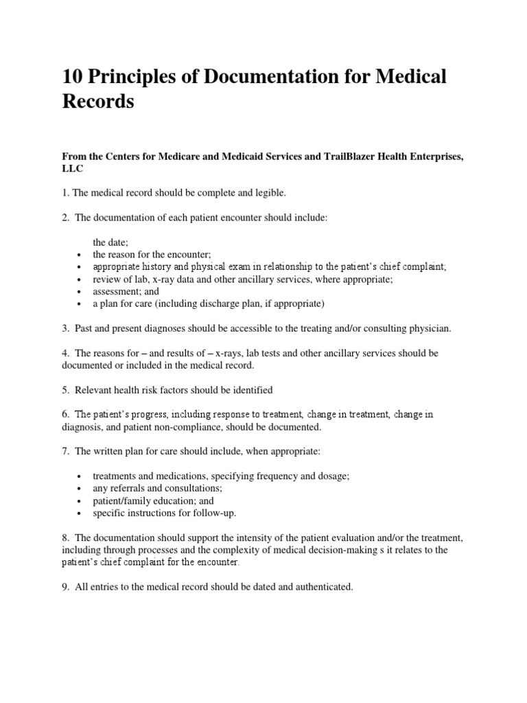 10 Principles of Medical Record Documentation | PDF | Medical Record ...