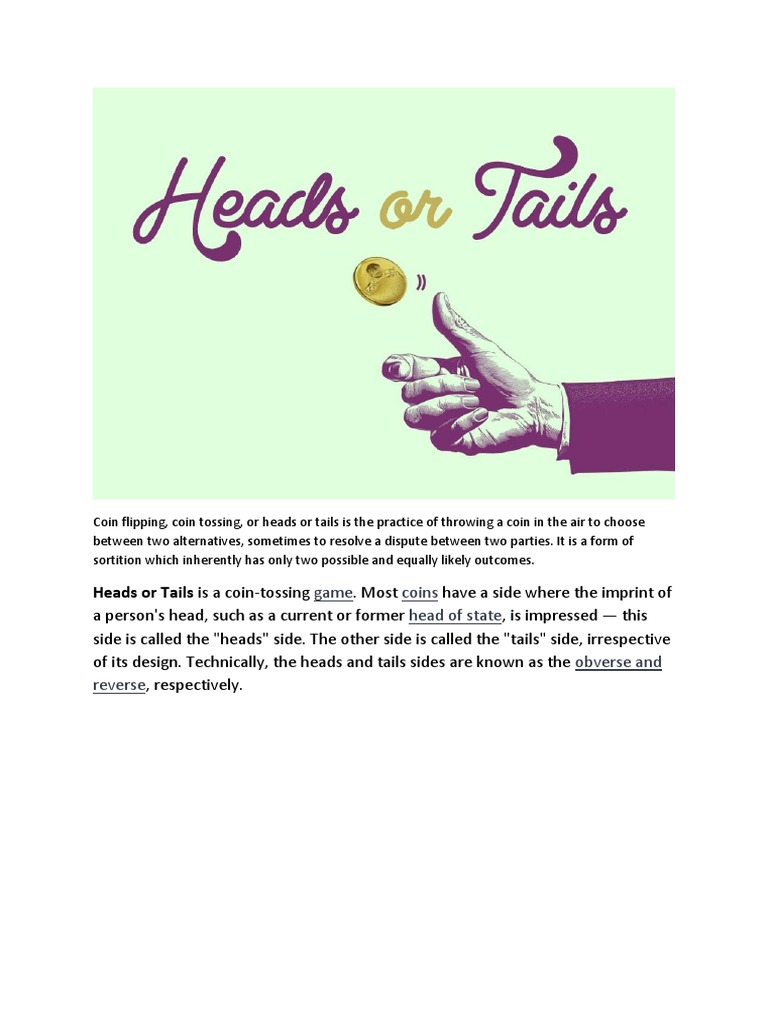 Heads or Tails Is A Coin-Tossing: Game Coins Head of State Obverse and ...