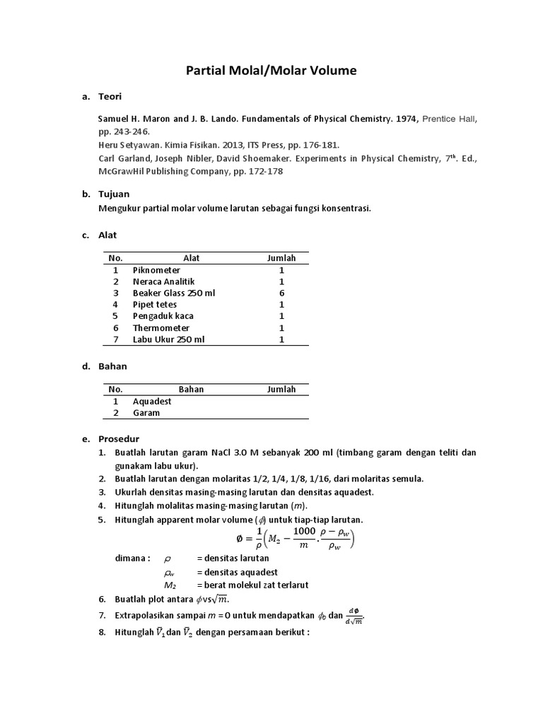 Modul Praktikum Partial Molal Volume PDF | PDF