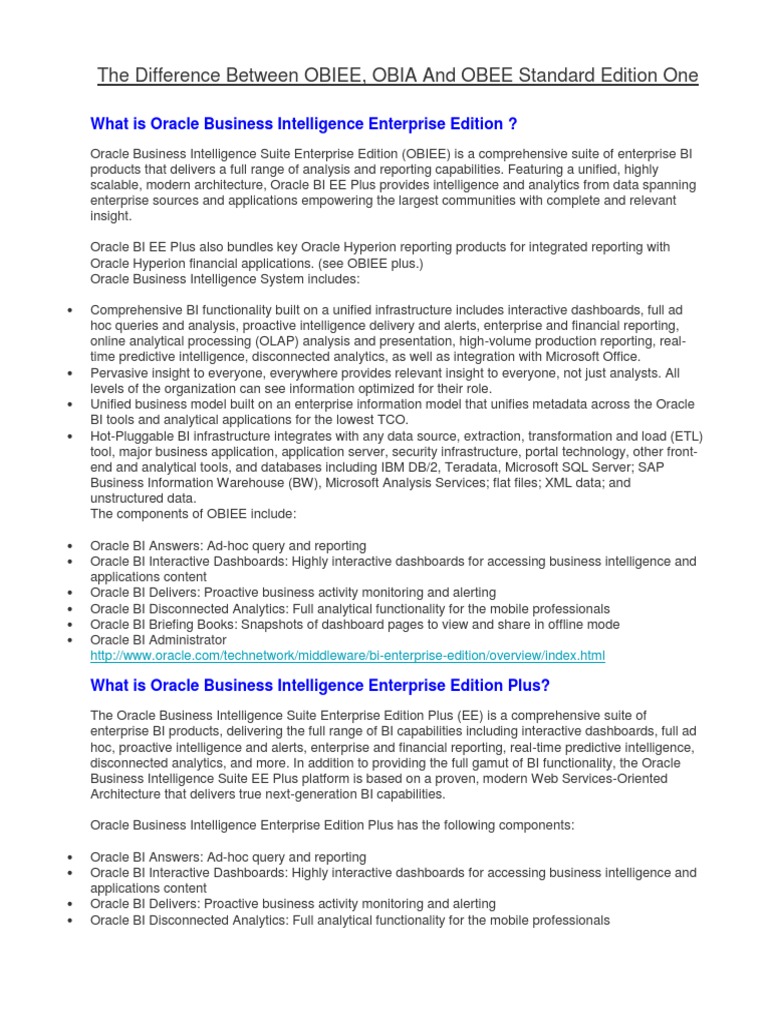 The Difference Between OBIEE | PDF | Business Intelligence | Oracle Corporation