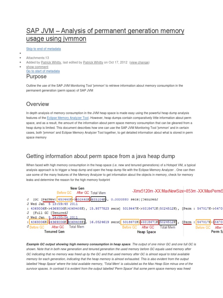 Sap Jvm Analysis Of Permanent Generation Memory Usage Using Jvmmon Pdf Java Virtual