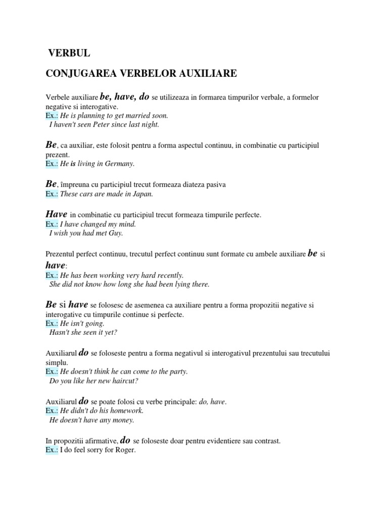 Conjugarea Verbelor Auxiliare în Limba Engleză | PDF | Semantic Units ...