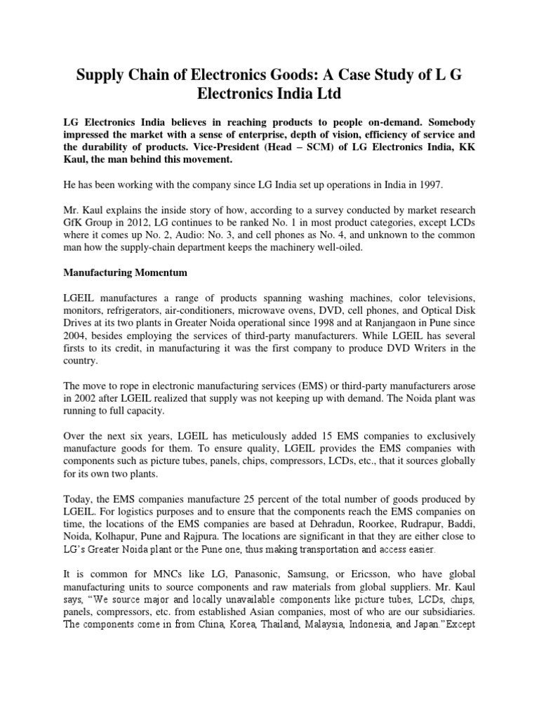 Case Study LG Electronics India | PDF | Logistics | Supply Chain