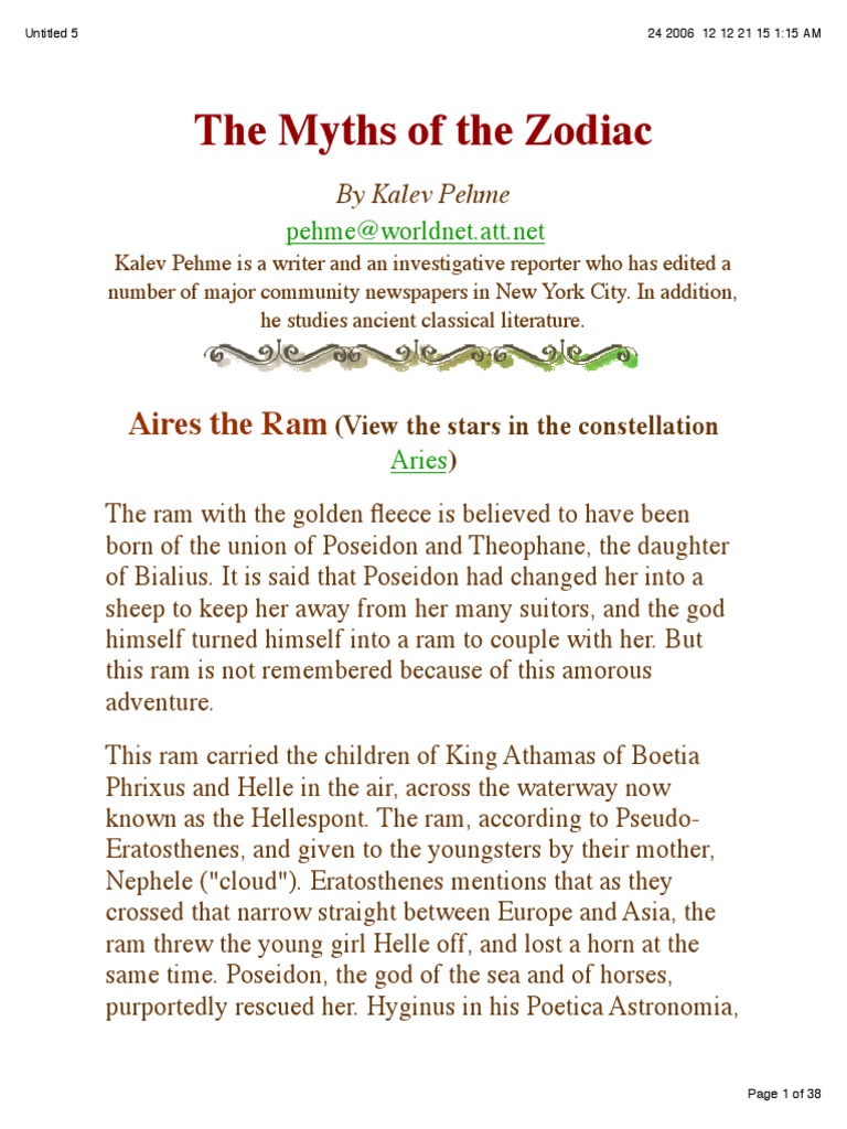 Zodiac Explained | PDF | Hera | Greek Mythology