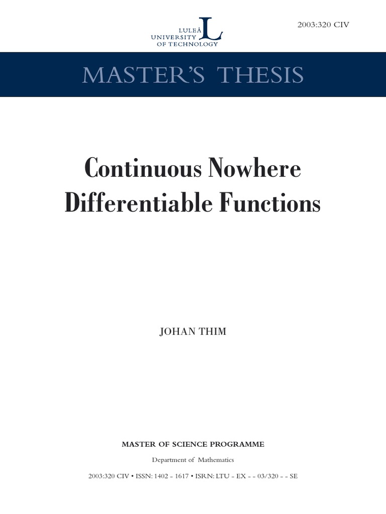Continuous No Where Differentiable Functions | PDF