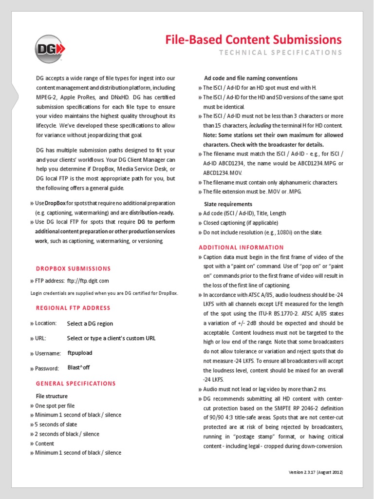 DG File-Based Content Submission Specs (v2 3 17) | PDF | File Transfer ...