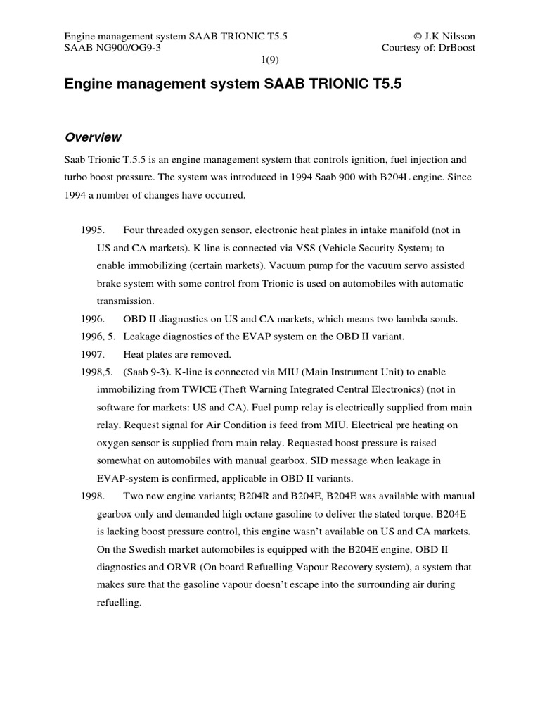 Engine Management System SAAB TRIONIC T5.5, Rev 102 | PDF | Vehicle ...