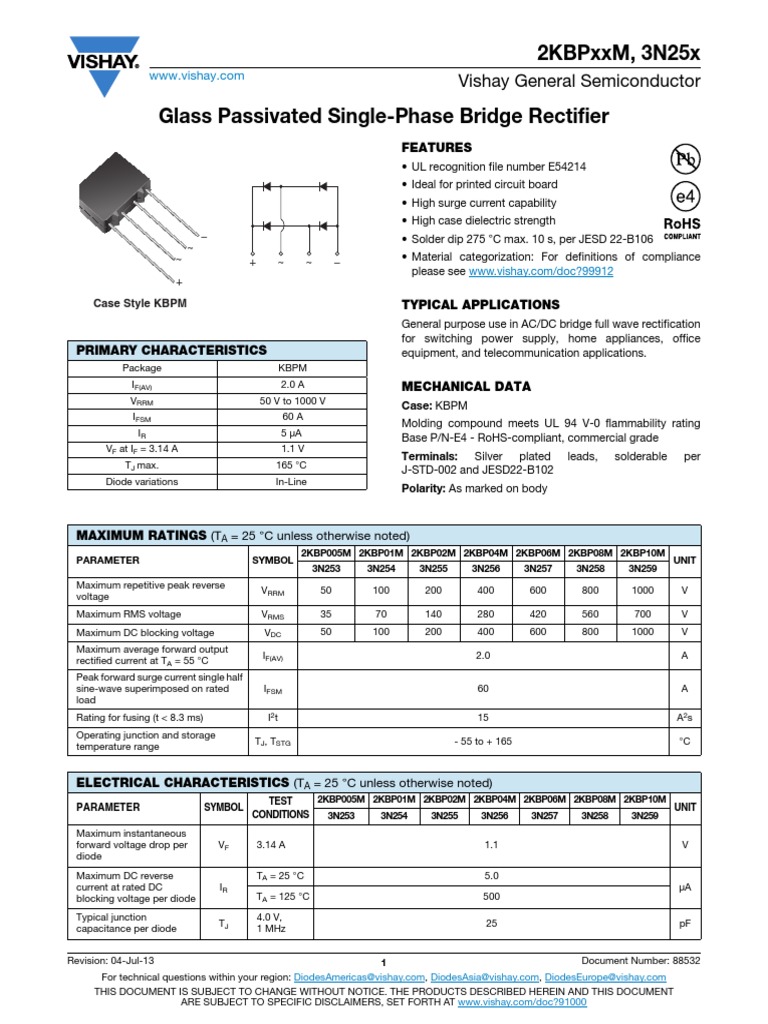 Glass Passivated Bridge Rectifier Specs | PDF | Technology & Engineering